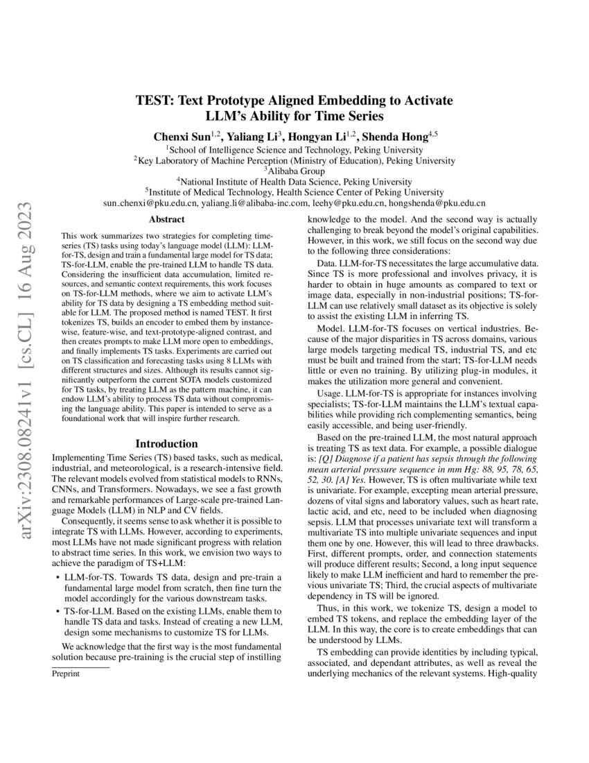 TEST: Text Prototype Aligned Embedding to Activate LLM's Ability for ...