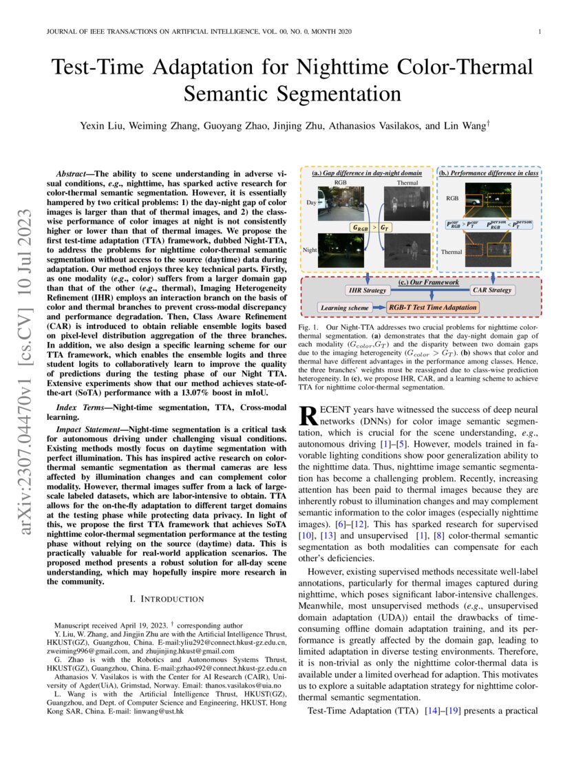 Test Time Adaptation For Nighttime Color Thermal Semantic Segmentation Deepai