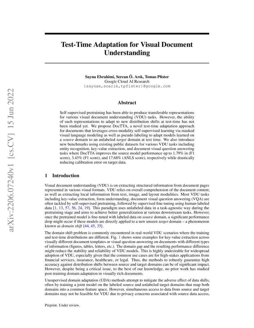 Test-Time Adaptation for Visual Document Understanding | DeepAI