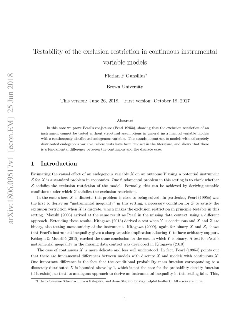Testability of the exclusion restriction in continuous instrumental ...