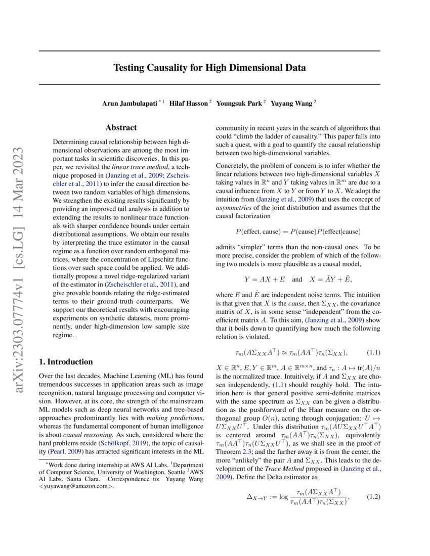 Testing Causality For High Dimensional Data Deepai