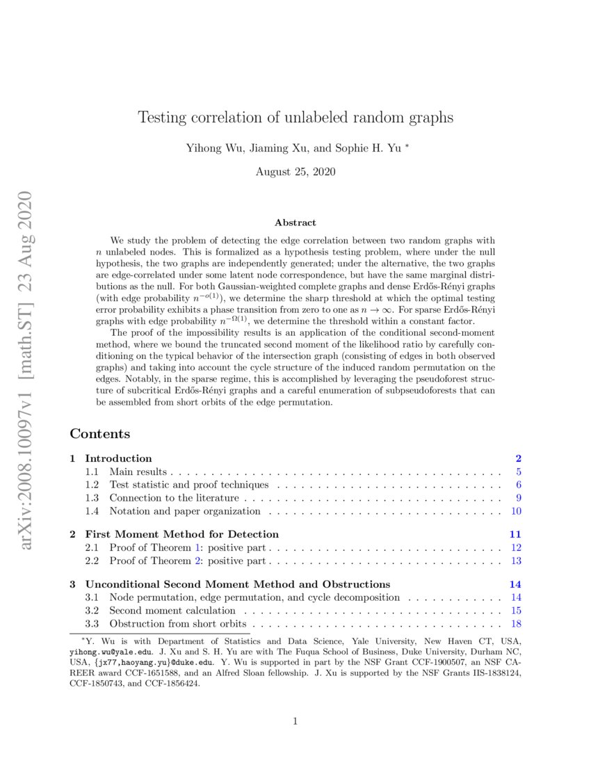 Testing correlation of unlabeled random graphs | DeepAI