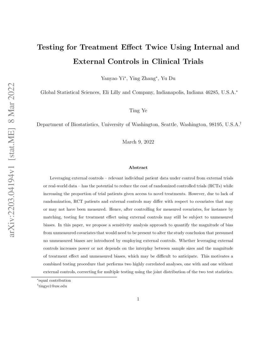 Testing for Treatment Effect Twice Using Internal and External Controls ...