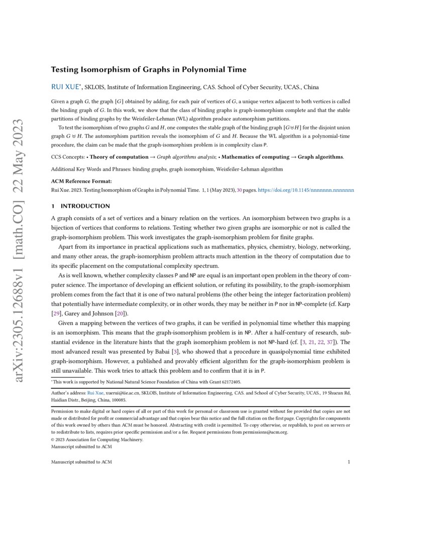 Testing Isomorphism Of Graphs In Polynomial Time Deepai