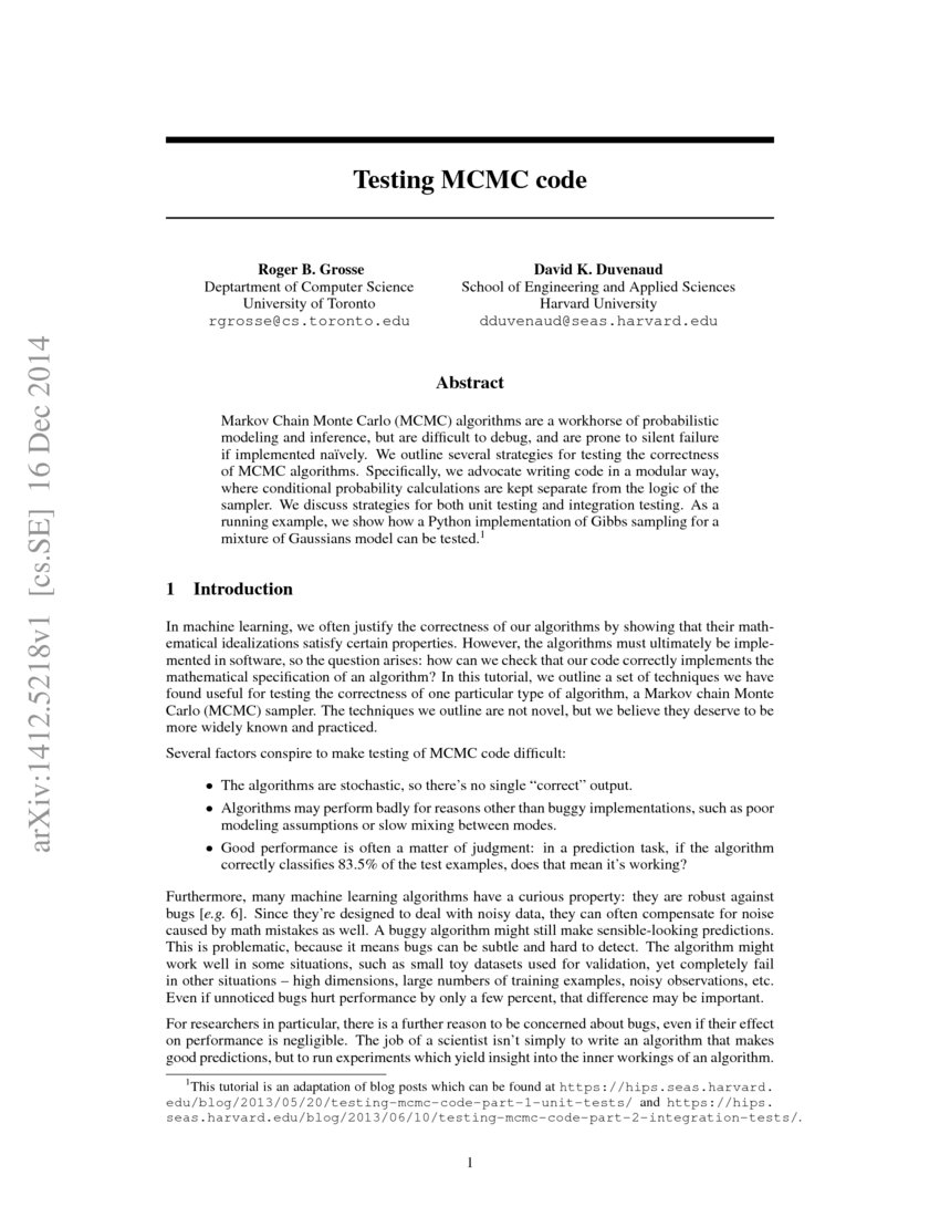 Testing Mcmc Code Deepai