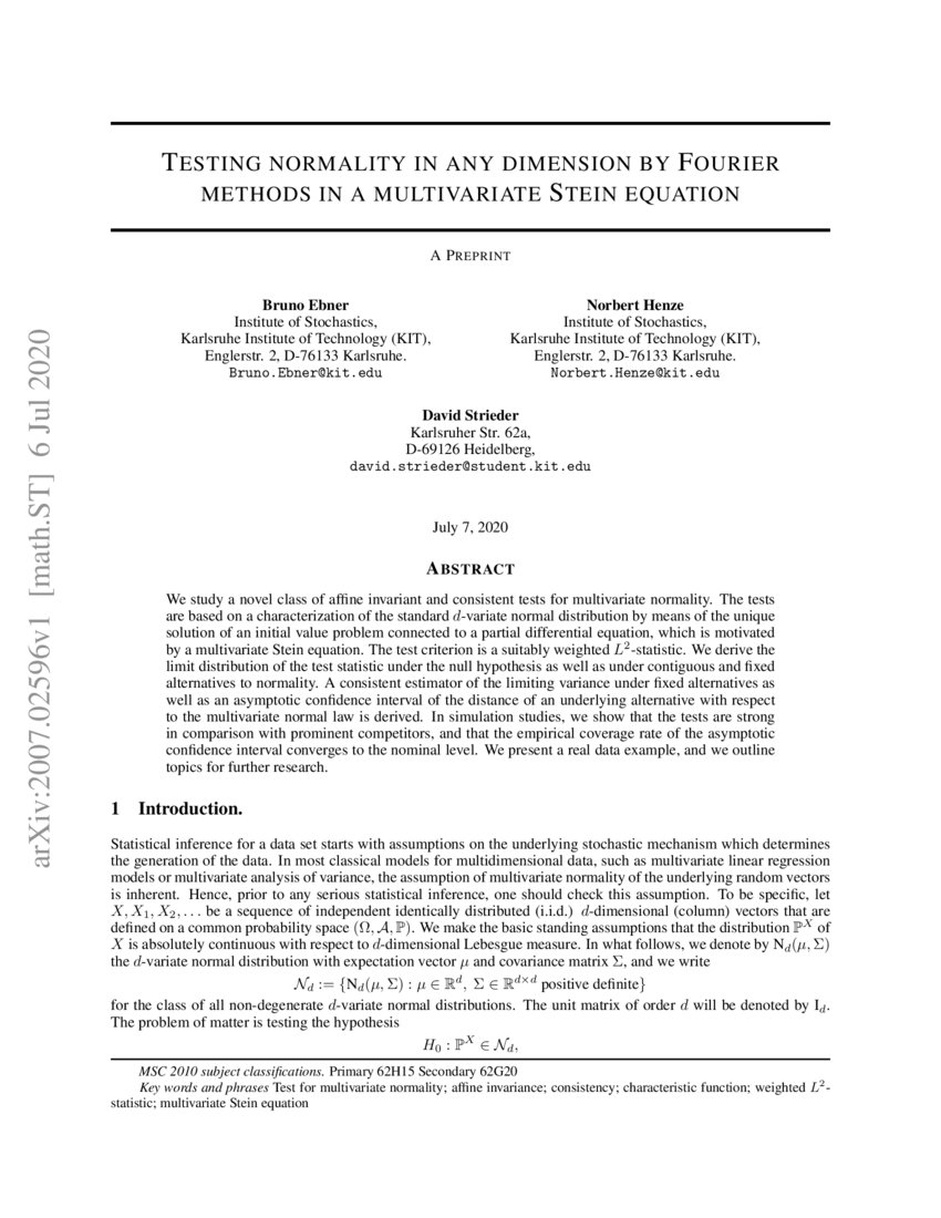 Testing normality in any dimension by Fourier methods in a multivariate ...