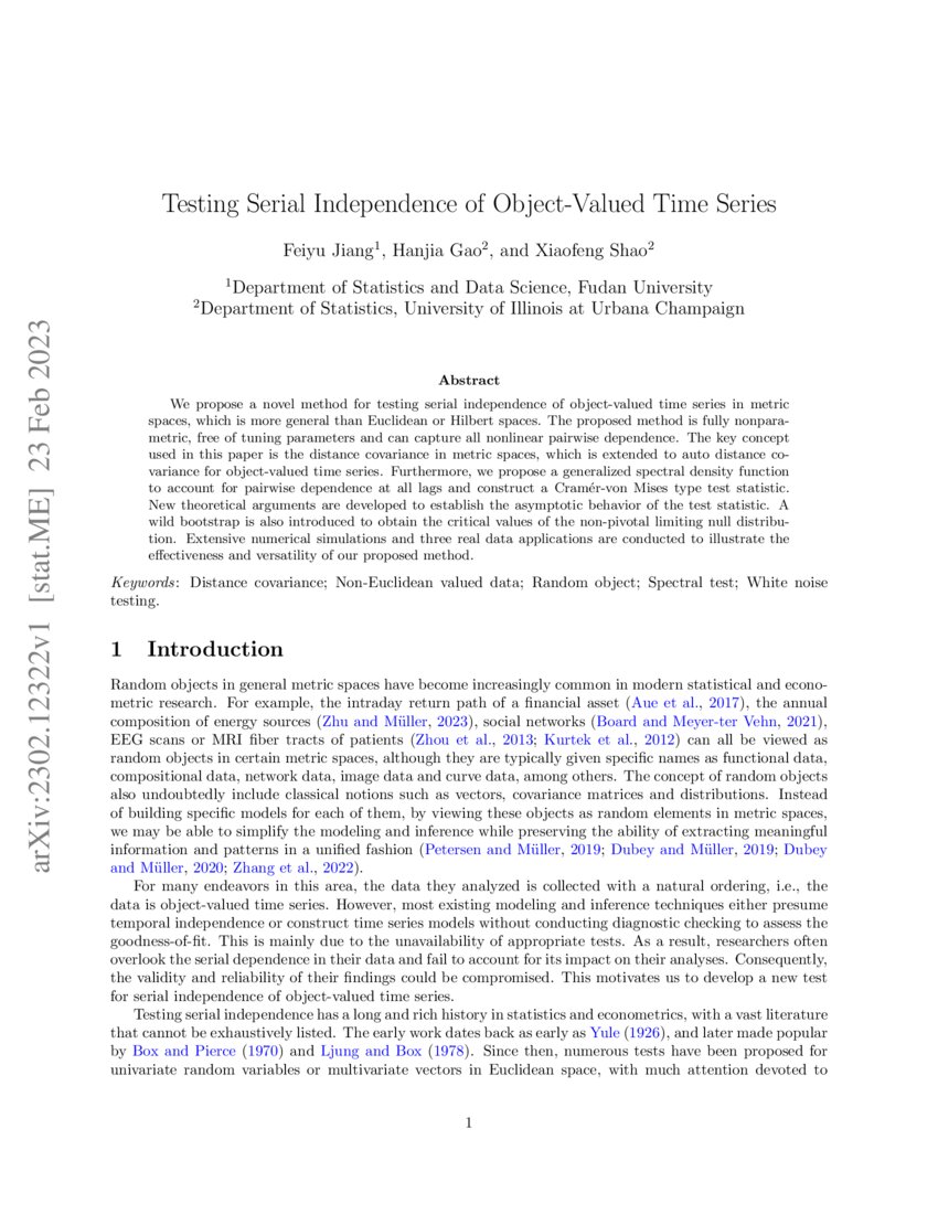Testing Serial Independence Of Object Valued Time Series Deepai 