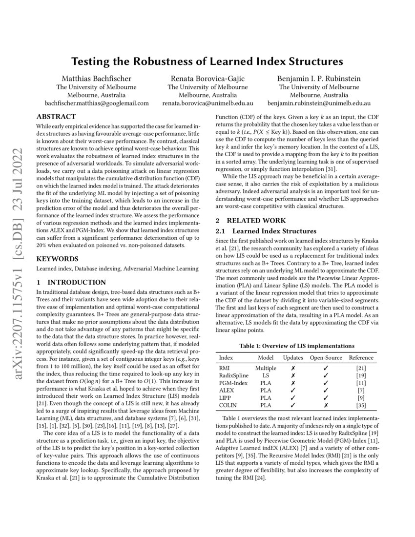 Testing The Robustness Of Learned Index Structures Deepai