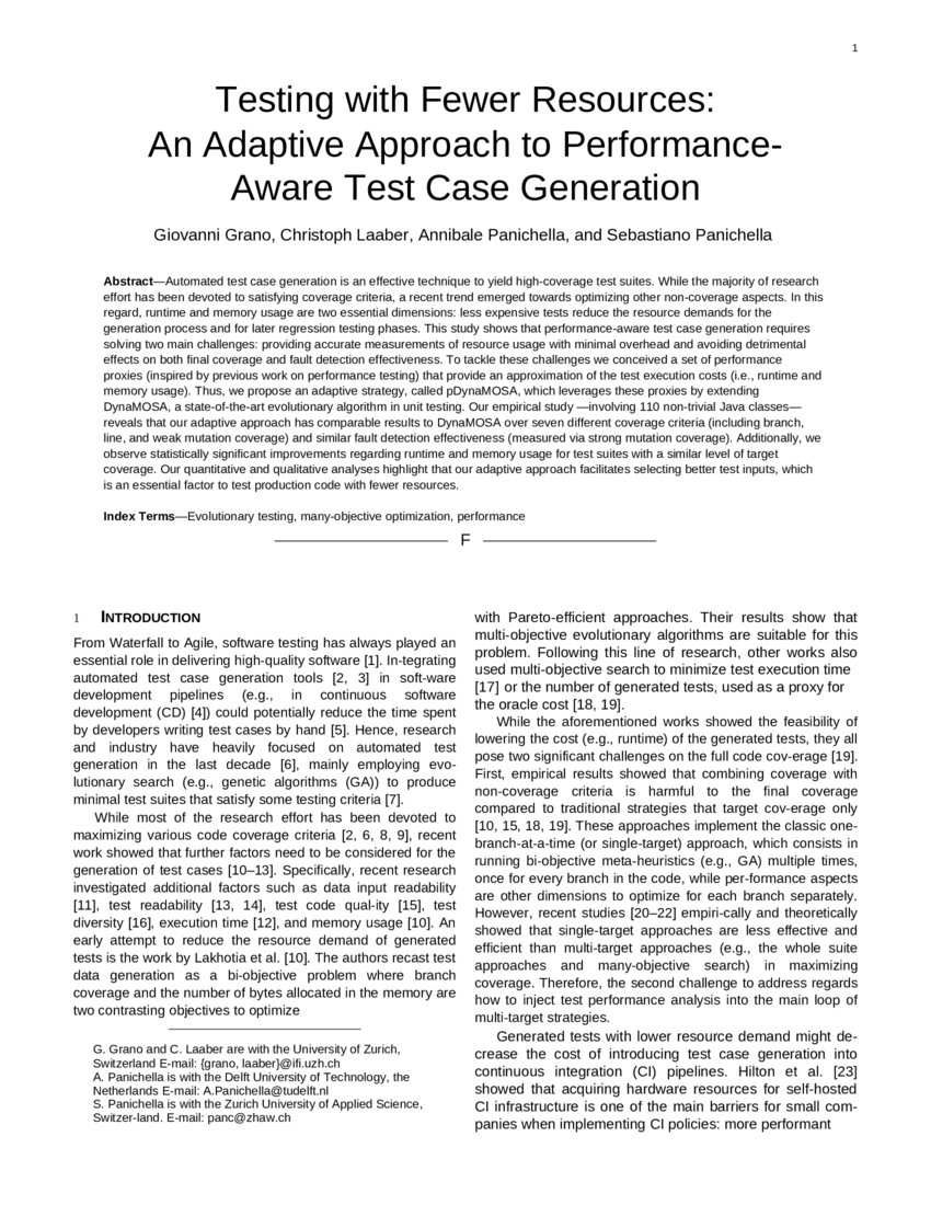 Testing With Fewer Resources An Adaptive Approach To Performance Aware Test Case Generation