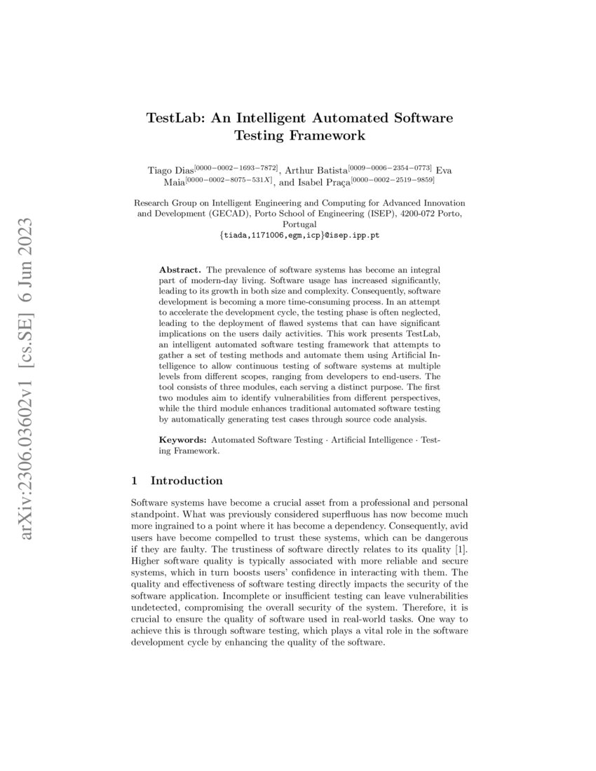 Testlab An Intelligent Automated Software Testing Framework Deepai