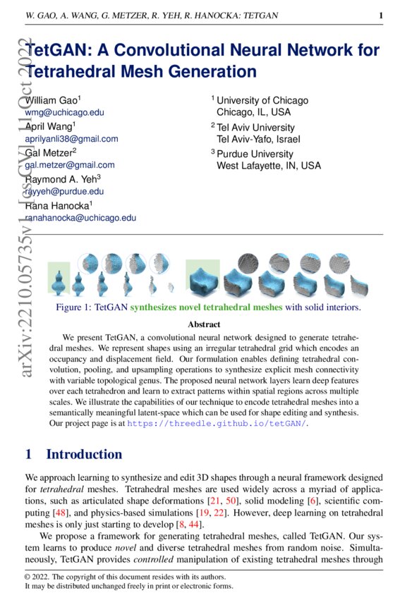 TetGAN: A Convolutional Neural Network for Tetrahedral Mesh Generation | DeepAI