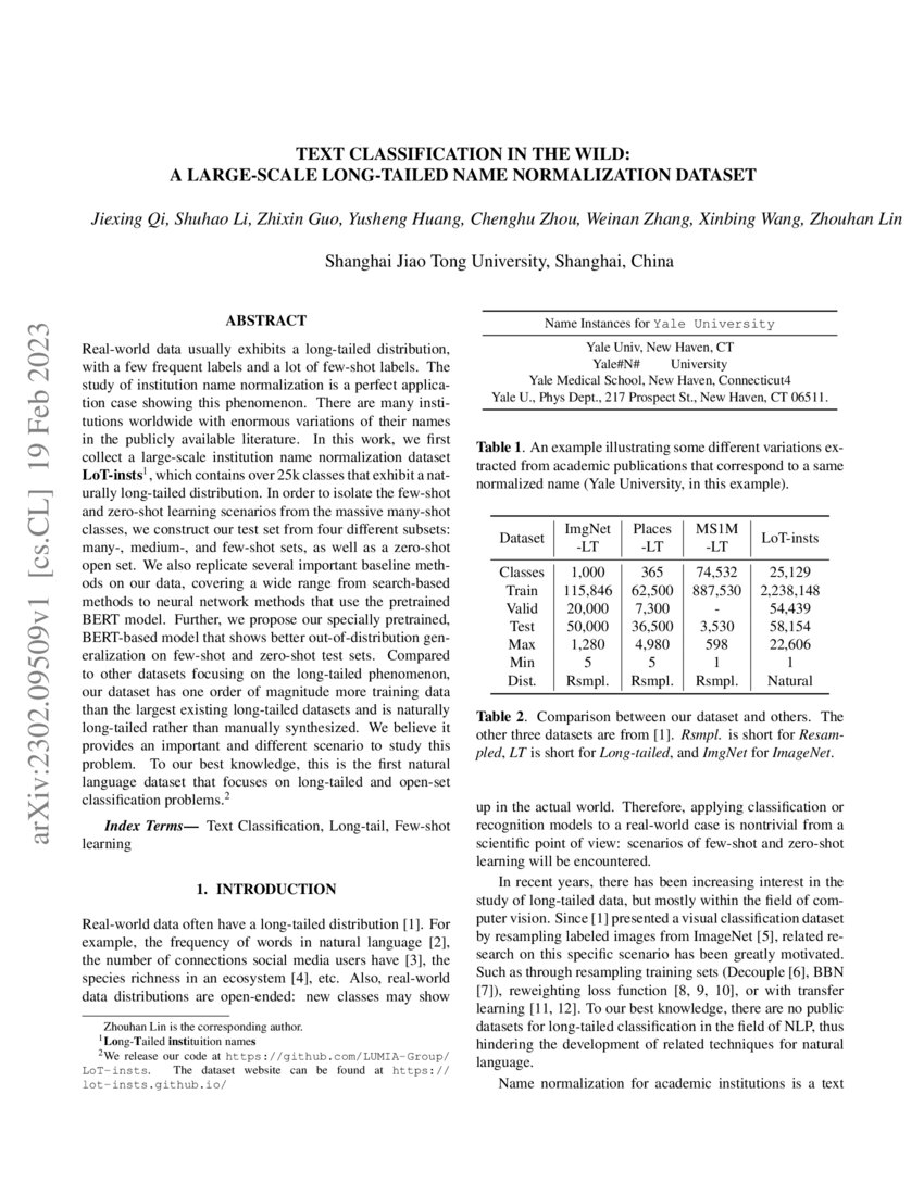 Text Classification in the Wild: a Large-scale Long-tailed Name Normalization Dataset | DeepAI