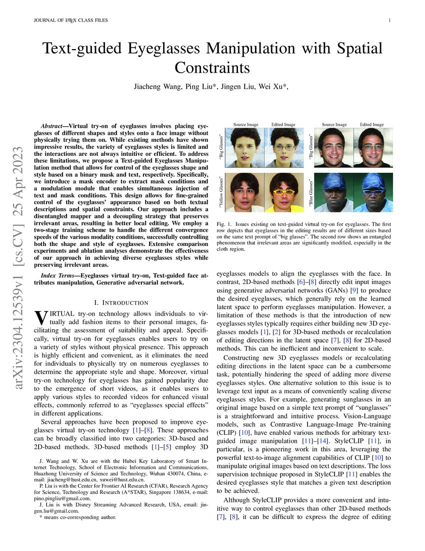 Text-guided Eyeglasses Manipulation with Spatial Constraints | DeepAI Text-guided Eyeglasses Manipulation with Spatial Constraints | DeepAI