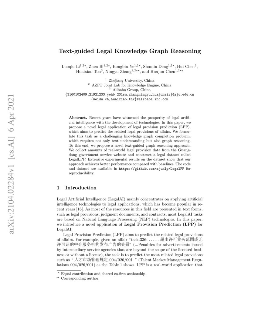 Text-guided Legal Knowledge Graph Reasoning | DeepAI
