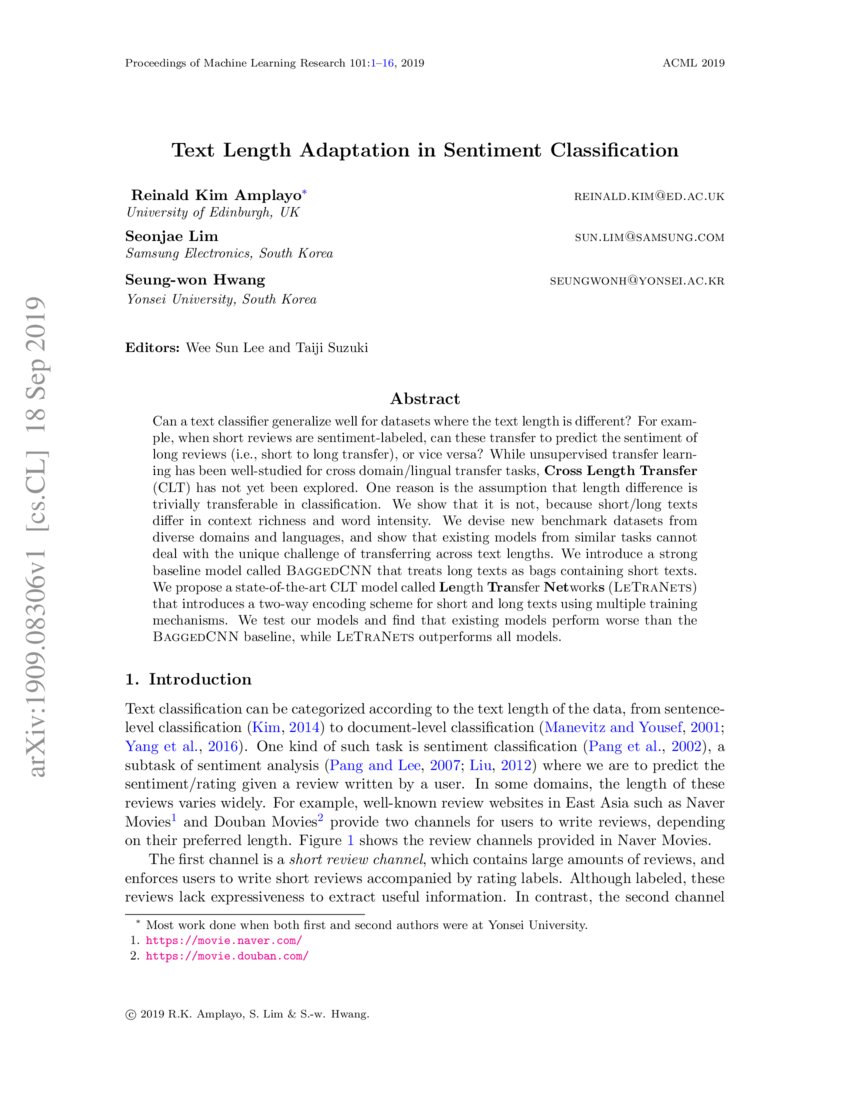 Text Length Adaptation In Sentiment Classification Deepai