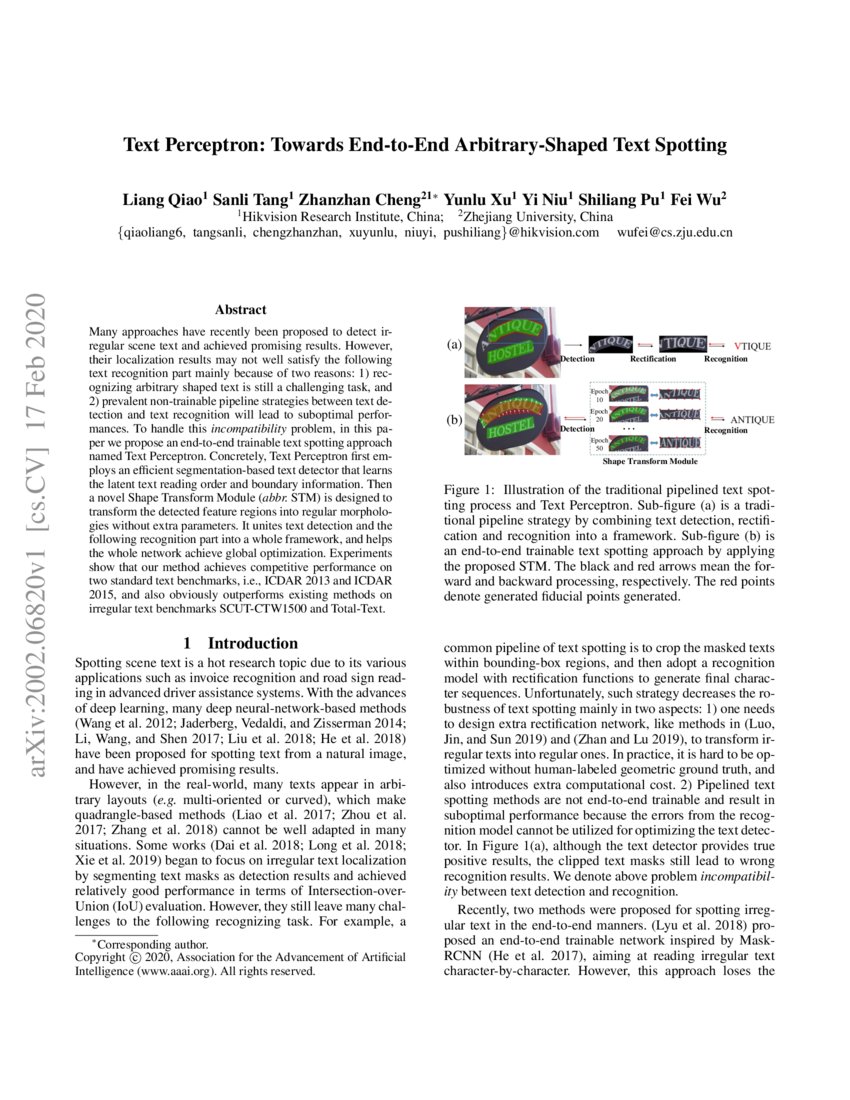 Text Perceptron: Towards End-to-End Arbitrary-Shaped Text Spotting | DeepAI