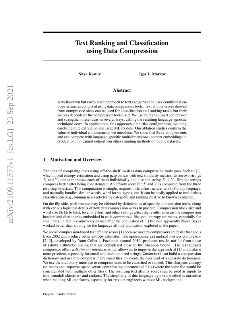 Text Ranking And Classification Using Data Compression Deepai
