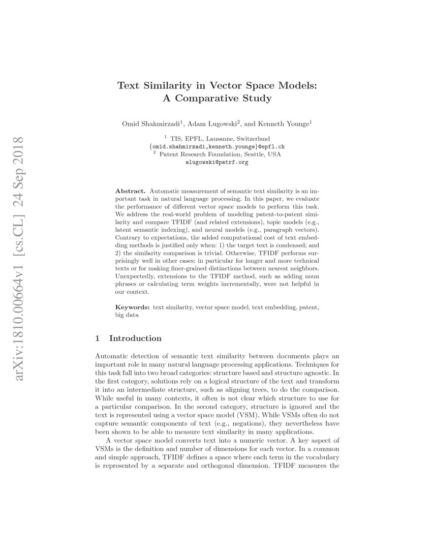 Text Similarity in Vector Space Models: A Comparative Study | DeepAI