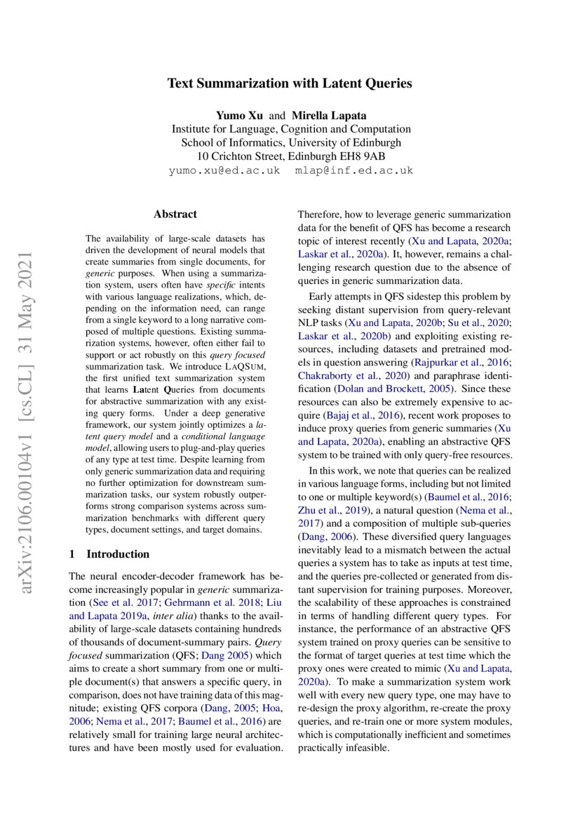 Text Summarization With Latent Queries Deepai