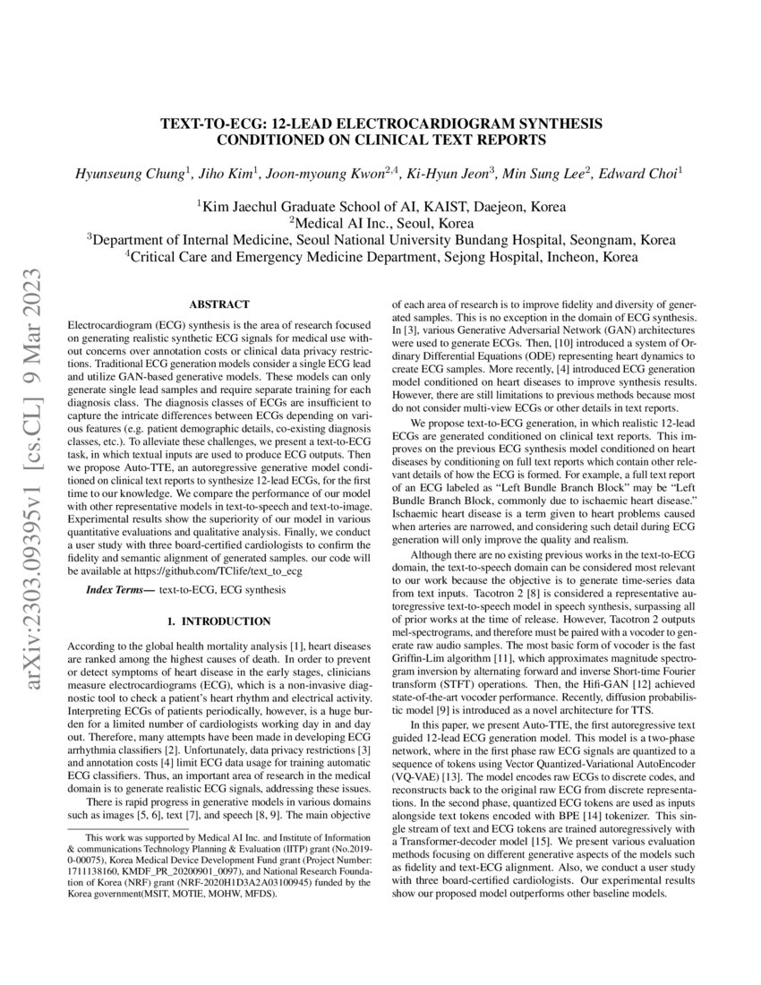 Text-to-ECG: 12-Lead Electrocardiogram Synthesis conditioned on Clinical Text Reports | DeepAI