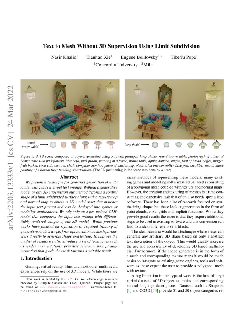 Text to Mesh Without 3D Supervision Using Limit Subdivision | DeepAI