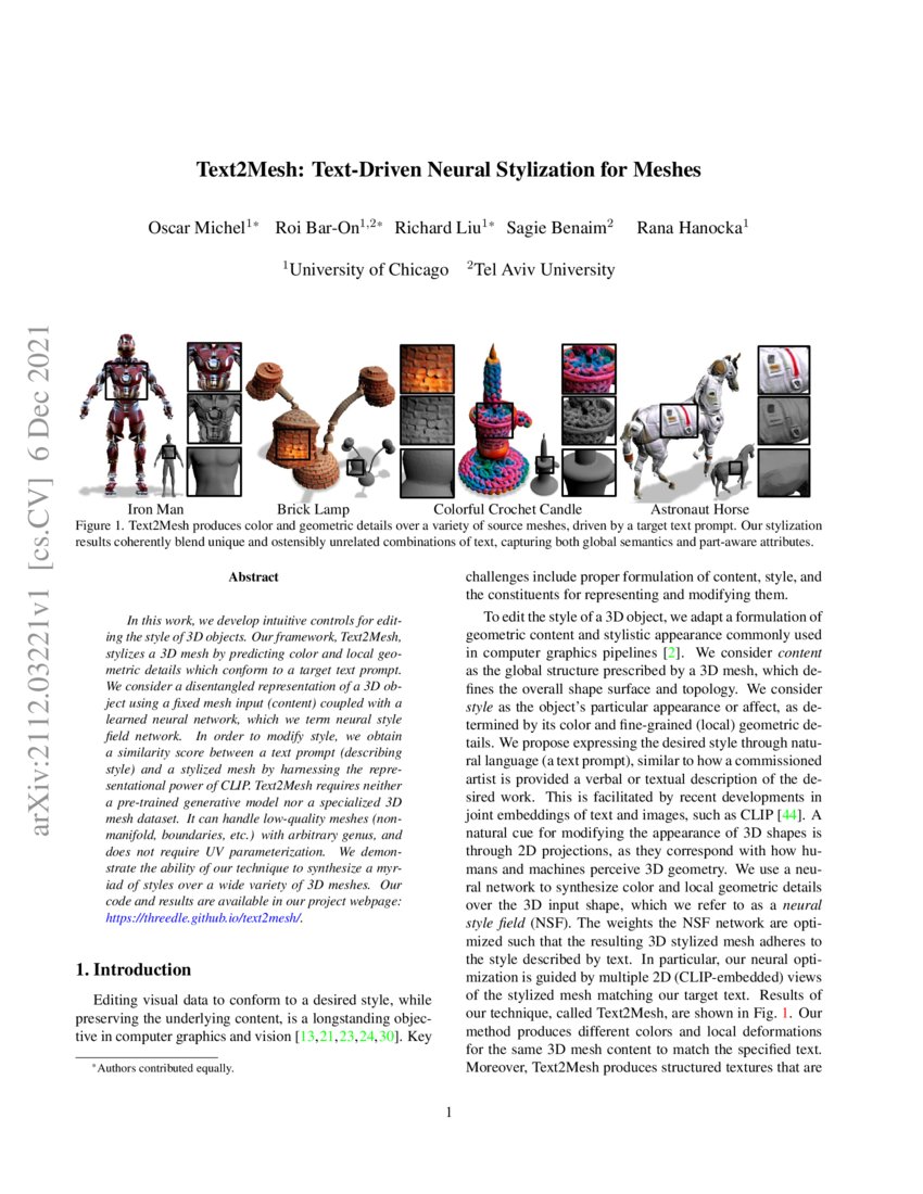 Text2Mesh: Text-Driven Neural Stylization for Meshes | DeepAI
