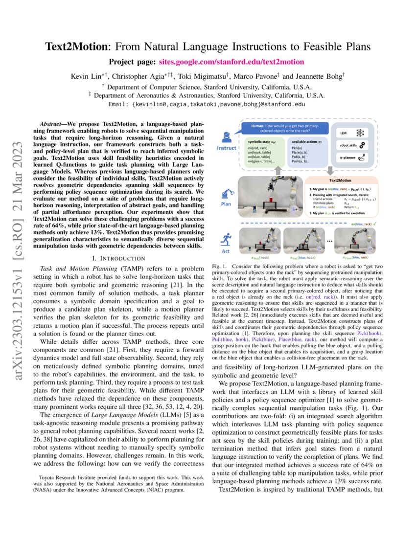 Text2Motion: From Natural Language Instructions to Feasible Plans | DeepAI