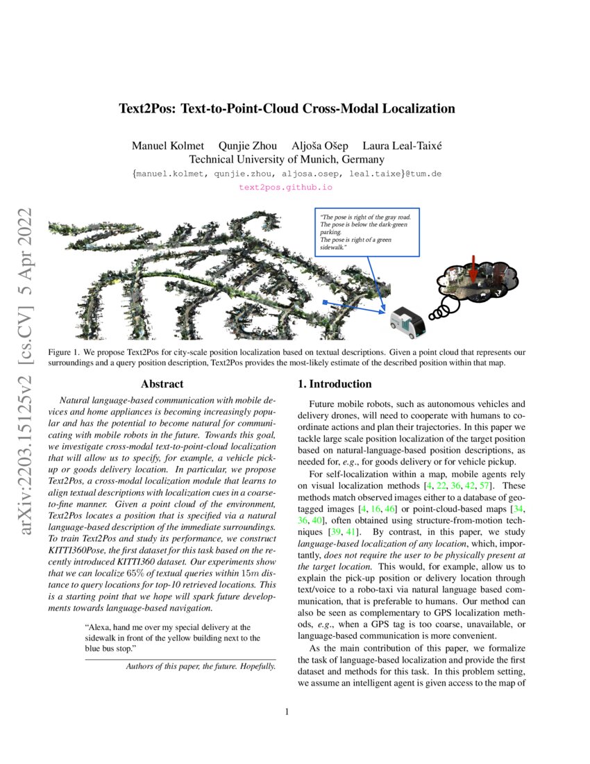 Text2Pos: Text-to-Point-Cloud Cross-Modal Localization | DeepAI