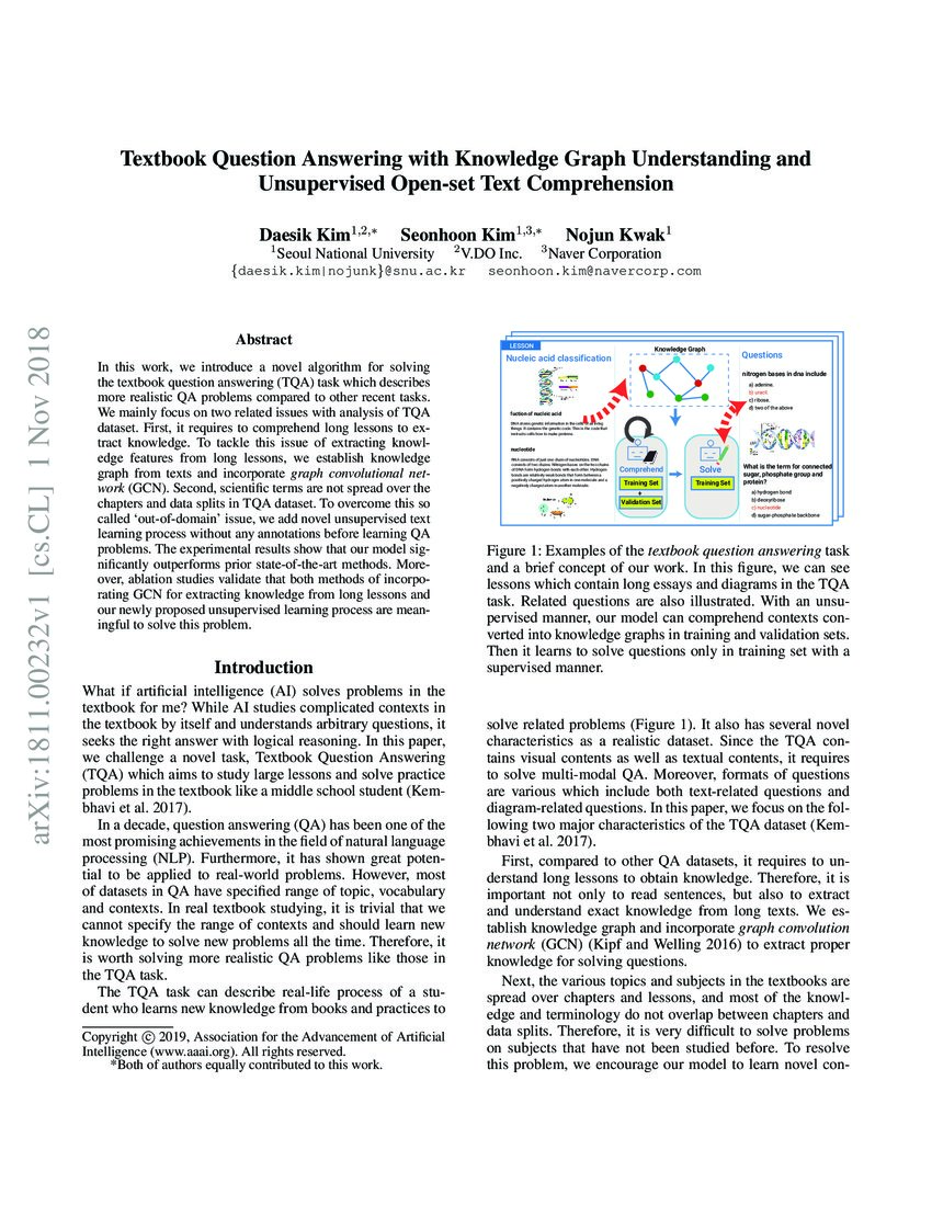 Textbook Question Answering With Knowledge Graph Understanding And Unsupervised Open Set Text