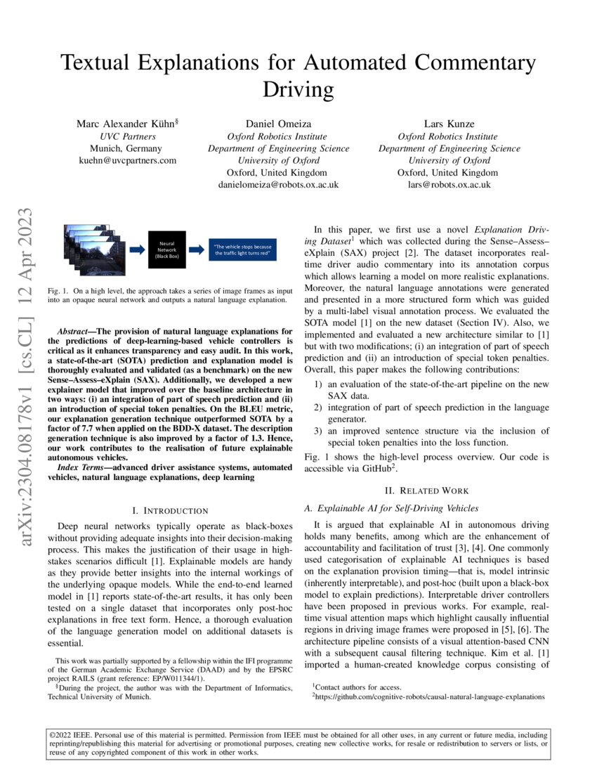 Textual Explanations For Automated Commentary Driving Deepai