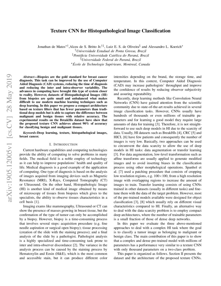 Texture CNN for Histopathological Image Classification | DeepAI