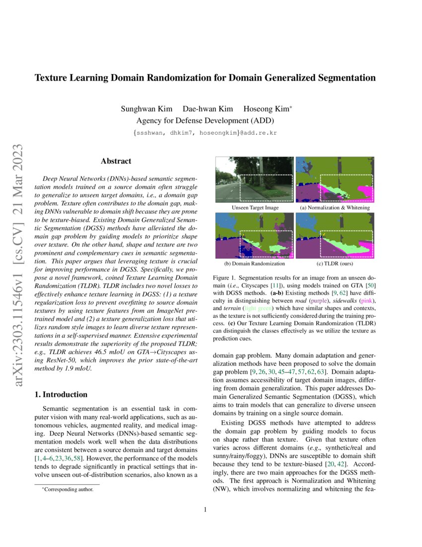 Texture Learning Domain Randomization for Domain Generalized ... Texture Learning Domain Randomization for Domain Generalized ...