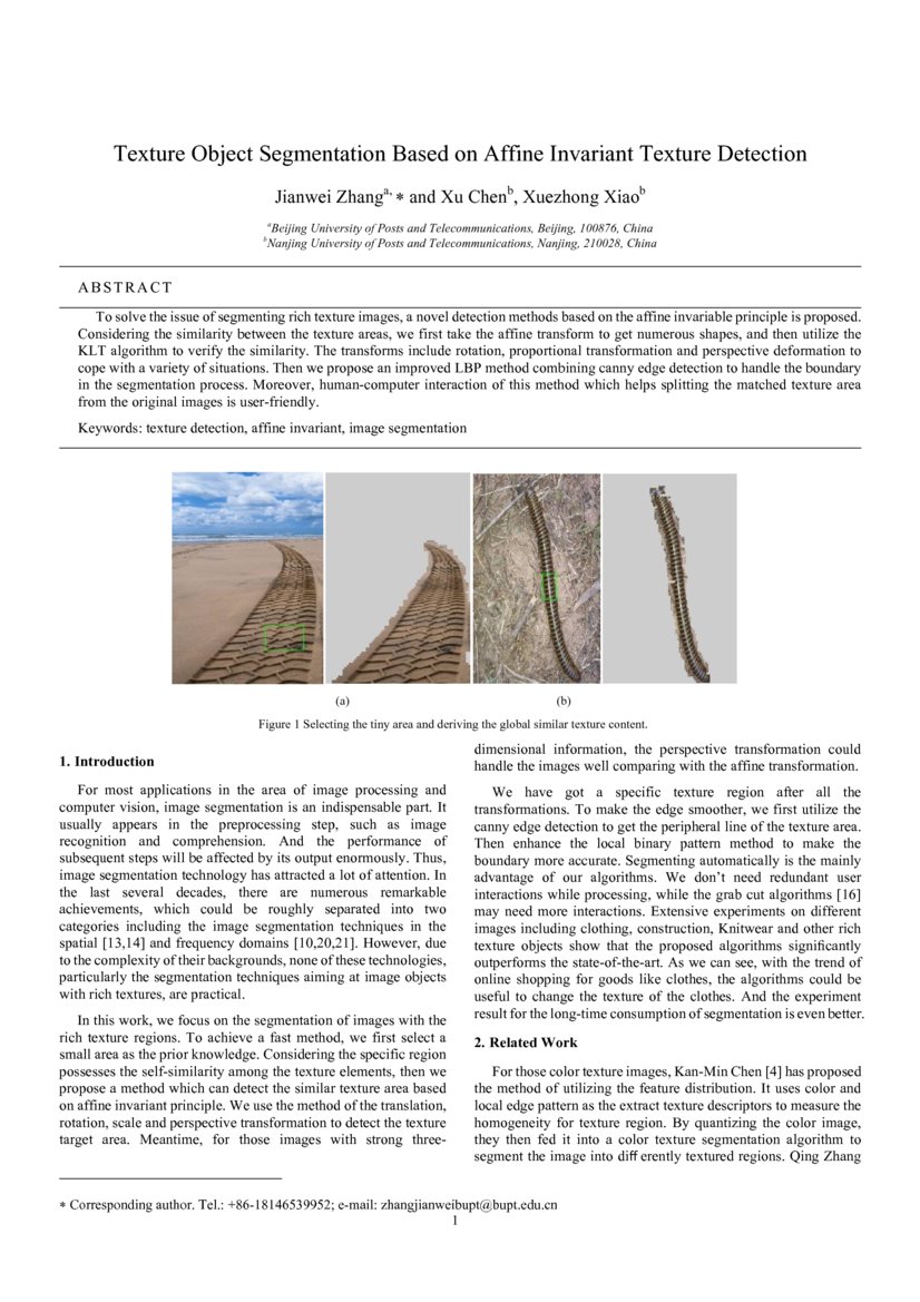 Texture Object Segmentation Based On Affine Invariant Texture Detection