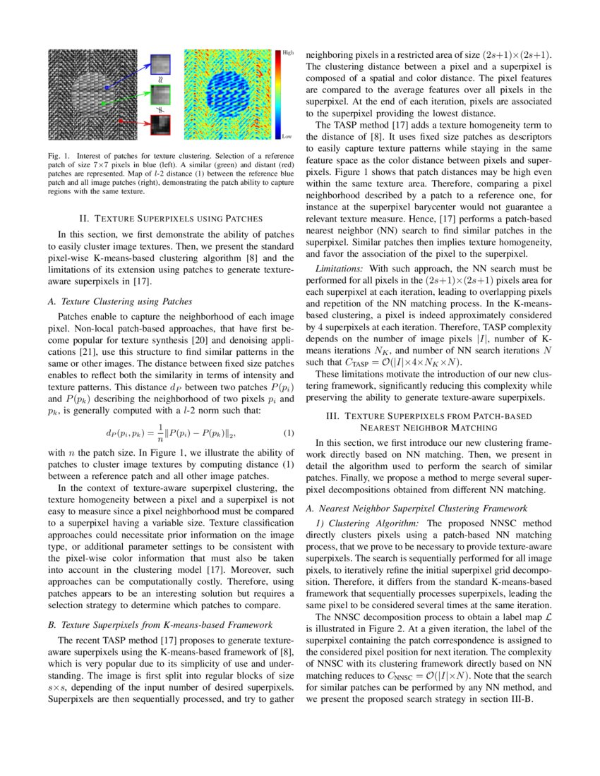 Texture Superpixel Clustering From Patch Based Nearest Neighbor