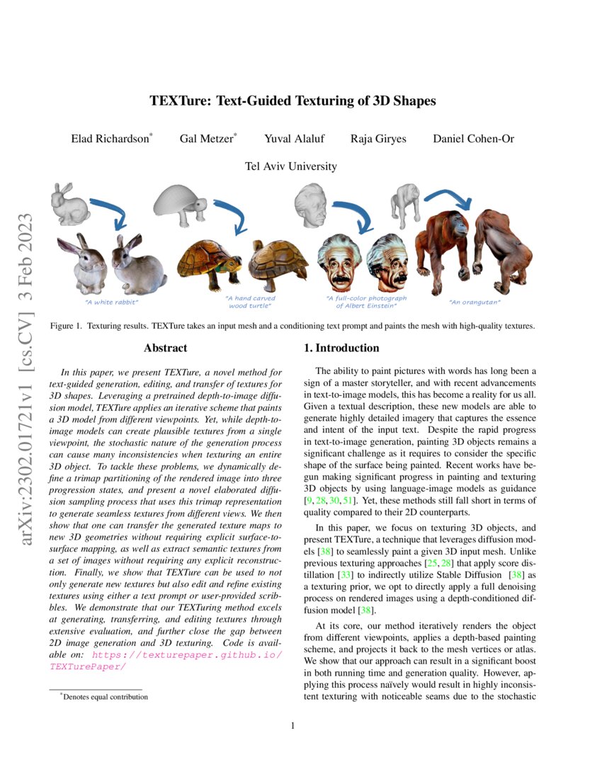 TEXTure: Text-Guided Texturing of 3D Shapes | DeepAI