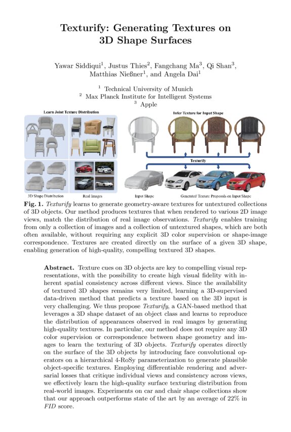 Texturify: Generating Textures on 3D Shape Surfaces | DeepAI