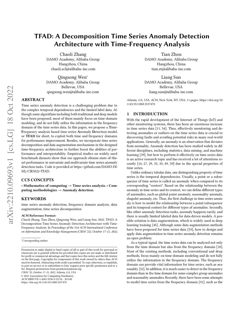 Tfad A Decomposition Time Series Anomaly Detection Architecture With Time Frequency Analysis 