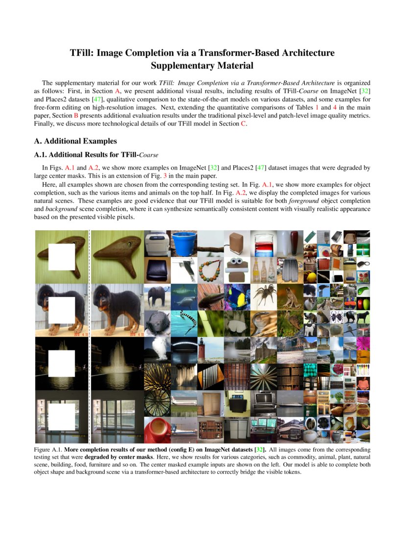 TFill: Image Completion via a Transformer-Based Architecture | DeepAI