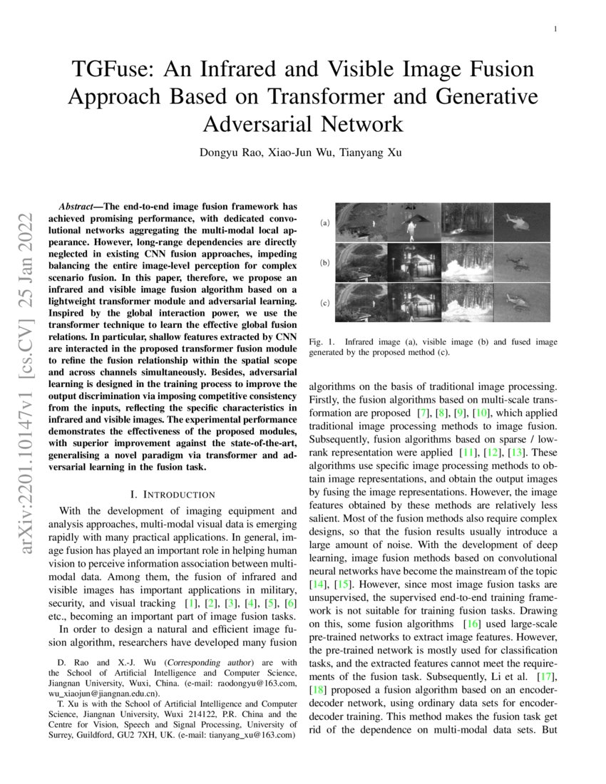 TGFuse: An Infrared and Visible Image Fusion Approach Based on Transformer and Generative ...