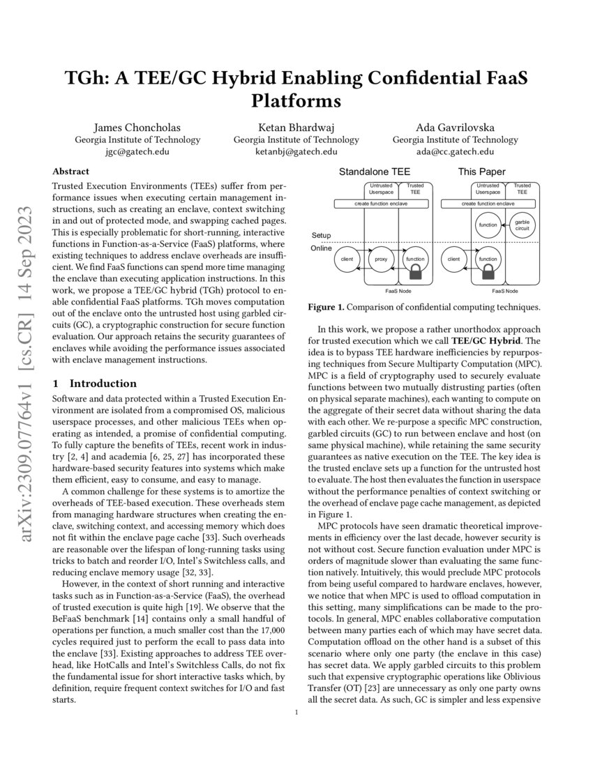 TGh: A TEE/GC Hybrid Enabling Confidential FaaS Platforms | DeepAI