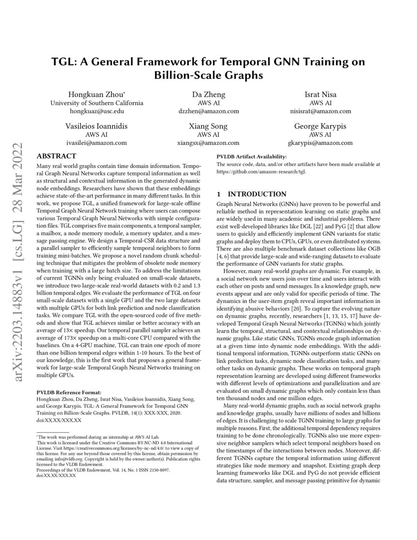 TGL: A General Framework for Temporal GNN Training on Billion-Scale Graphs | DeepAI