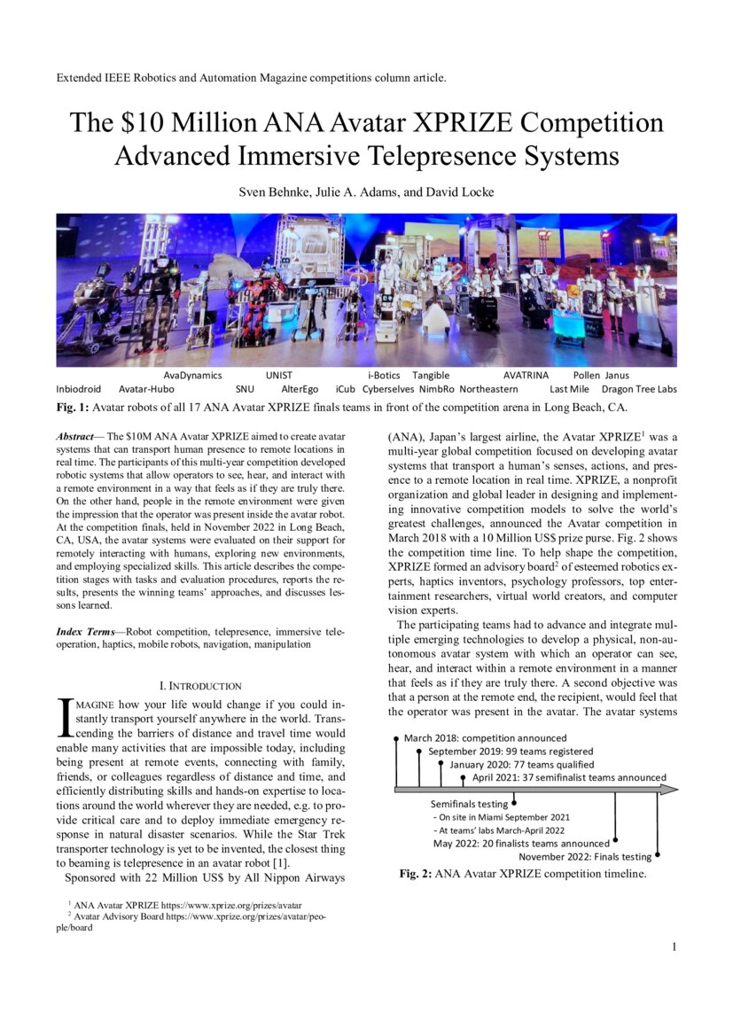 The 10 Million ANA Avatar XPRIZE Competition Advanced Immersive Telepresence Systems | DeepAI