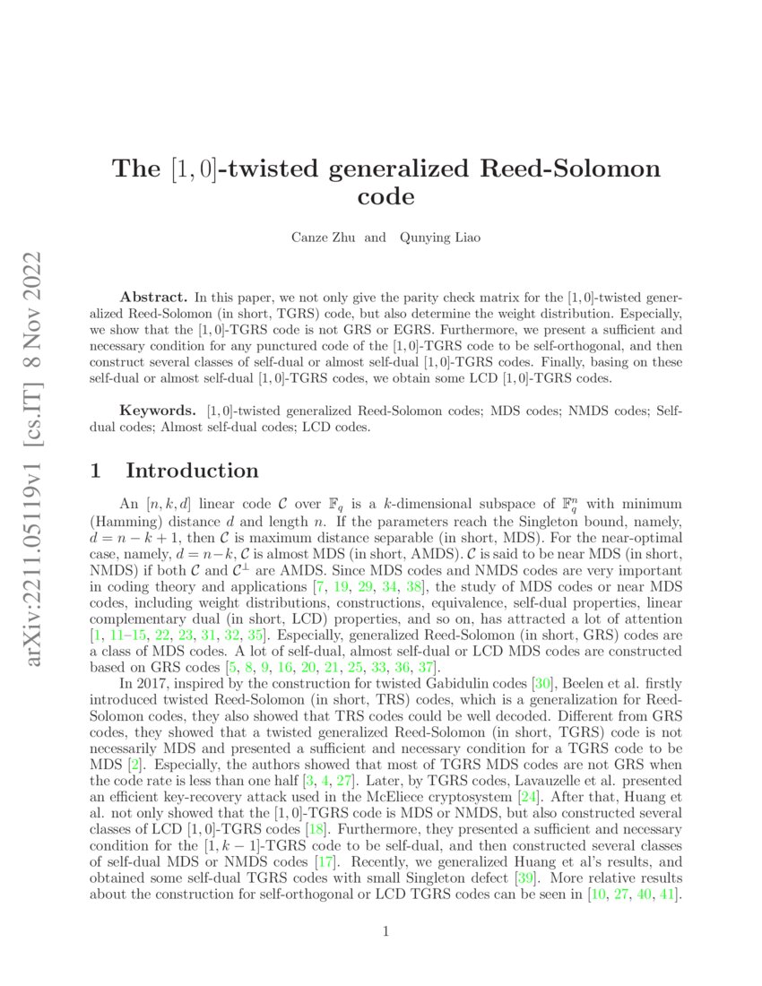 The 10 Twisted Generalized Reed Solomon Code Deepai