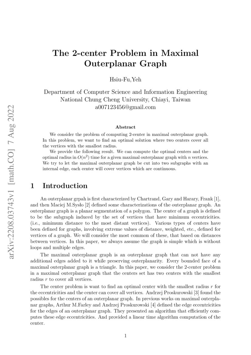The 2 Center Problem In Maximal Outerplanar Graph Deepai