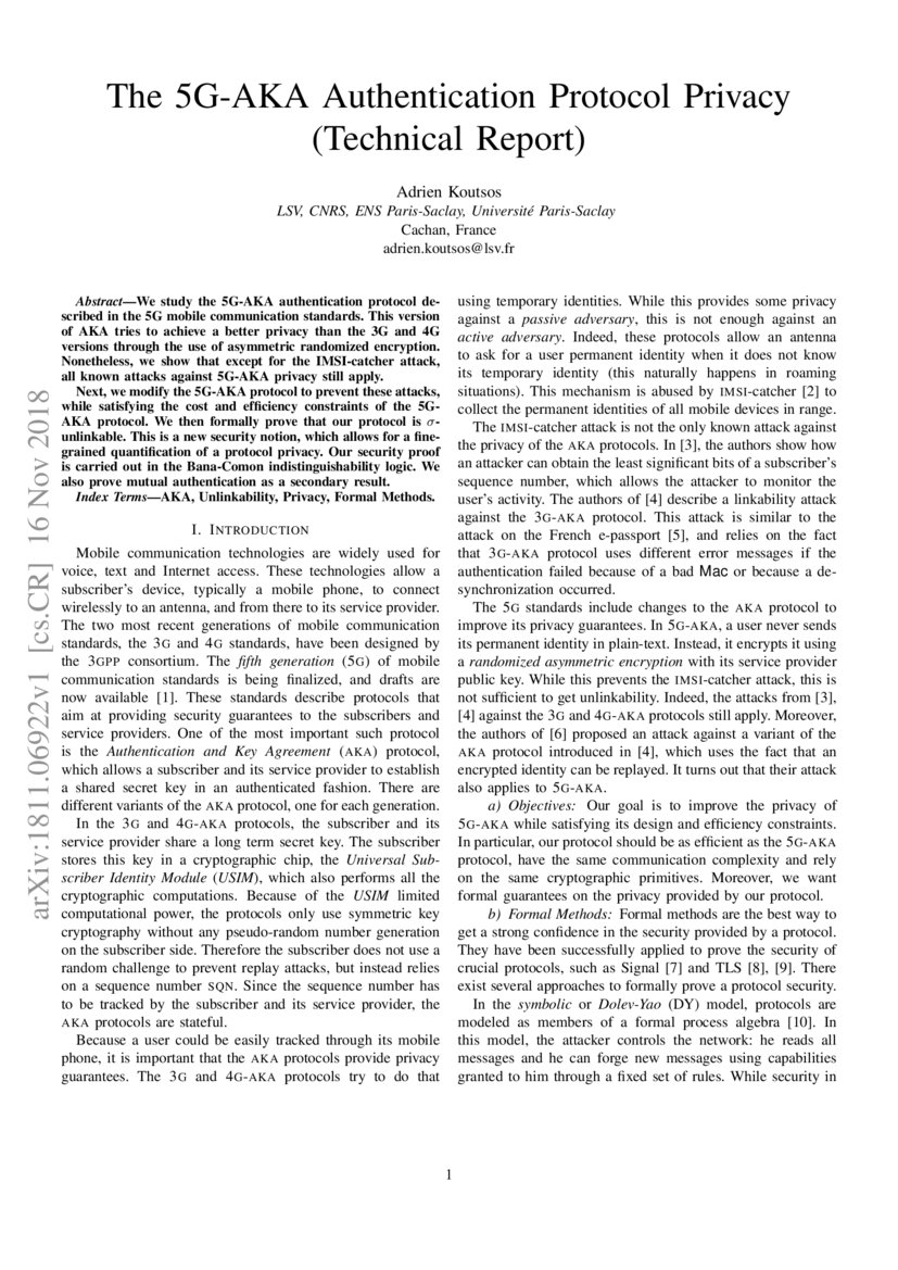 The 5g Aka Authentication Protocol Privacy Deepai