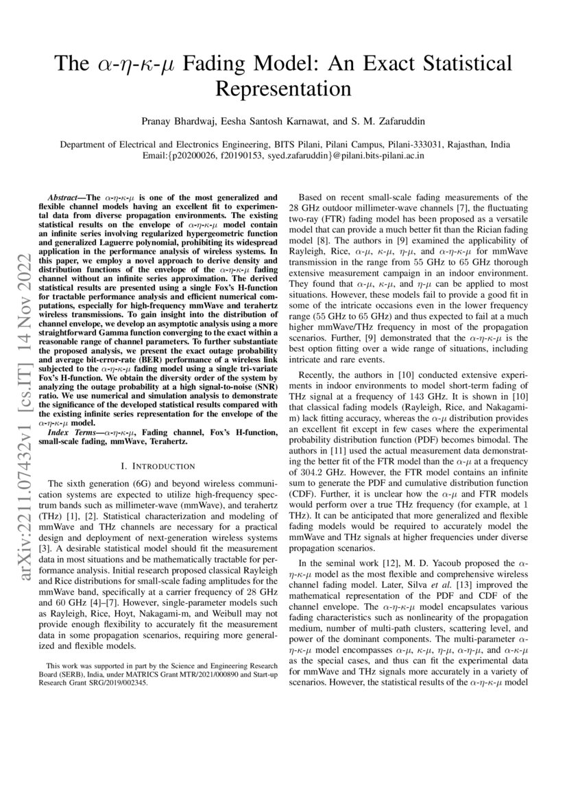 The α-η-κ-μ Fading Model: An Exact Statistical Representation | DeepAI