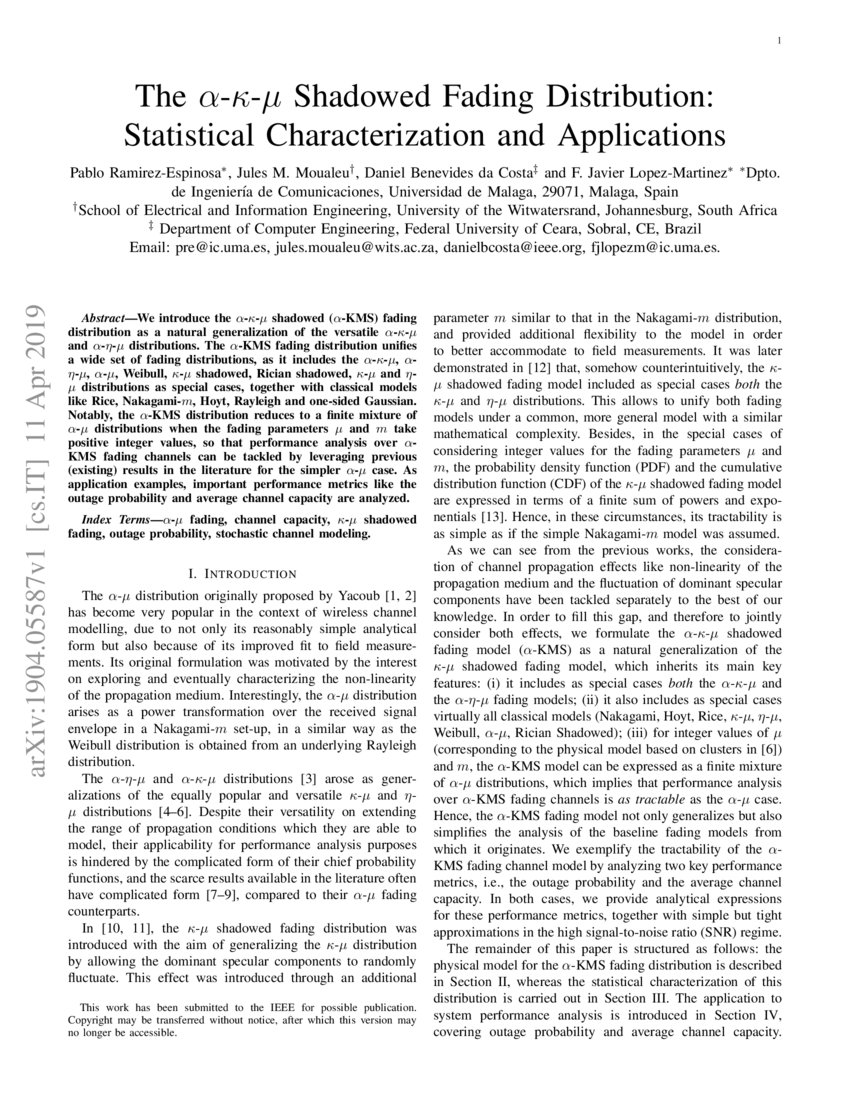 The α-κ-μ Shadowed Fading Distribution: Statistical Characterization ...