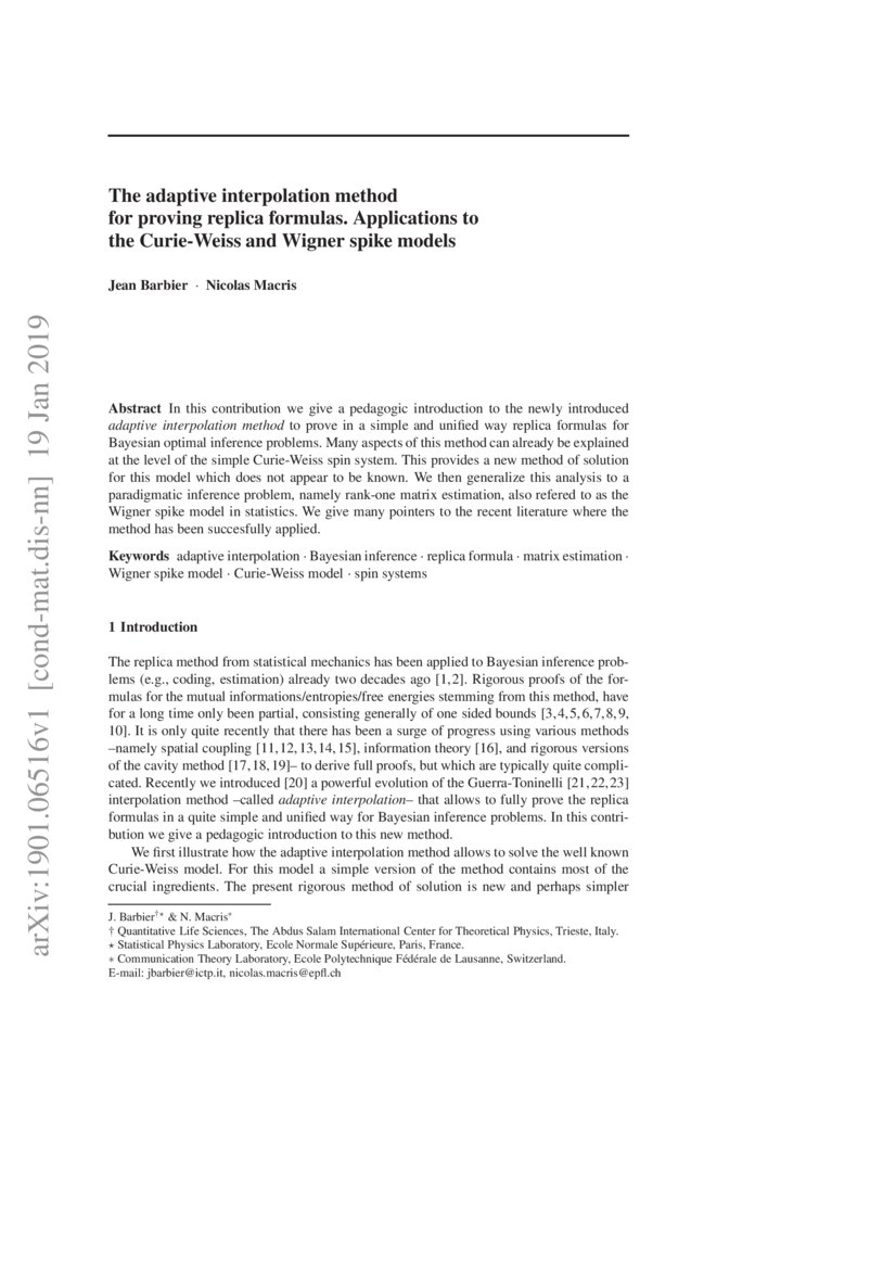 The adaptive interpolation method for proving replica formulas. Applications to the Curie-Weiss ...