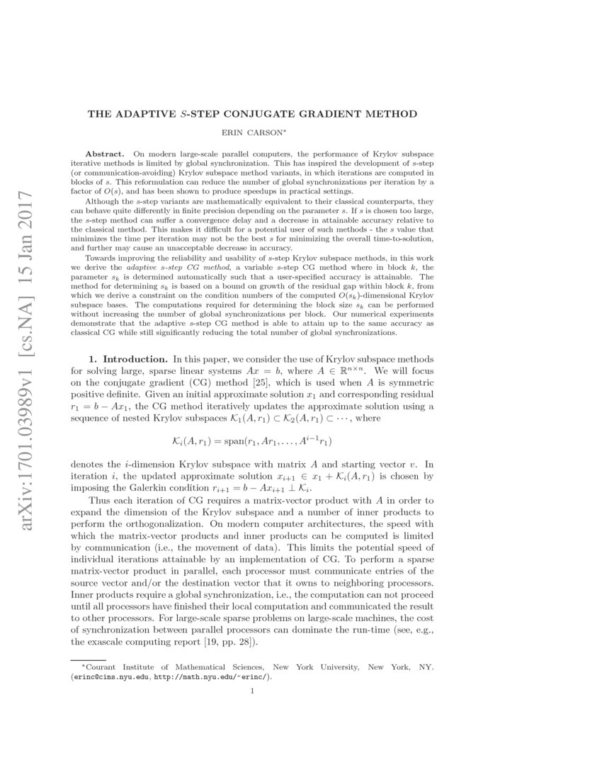 The Adaptive S Step Conjugate Gradient Method Deepai