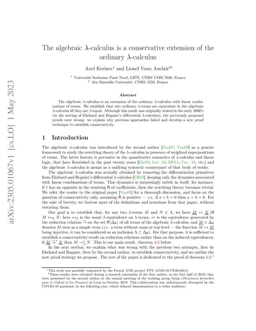 The Algebraic λ Calculus Is A Conservative Extension Of The Ordinary λ Calculus Deepai